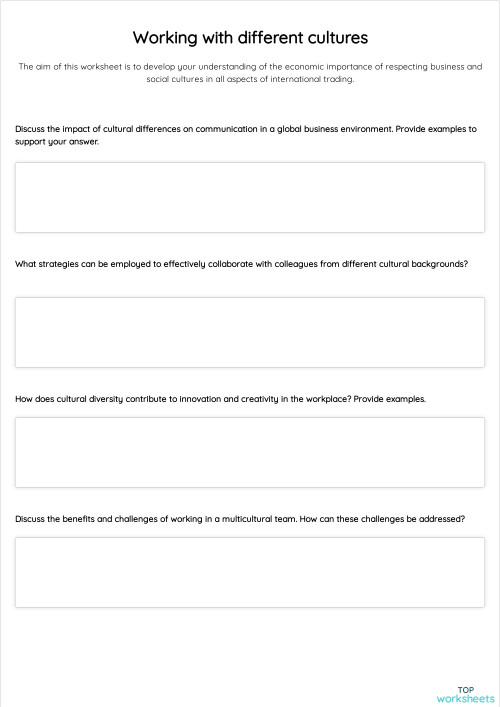 Working with different cultures. Interactive worksheet | TopWorksheets