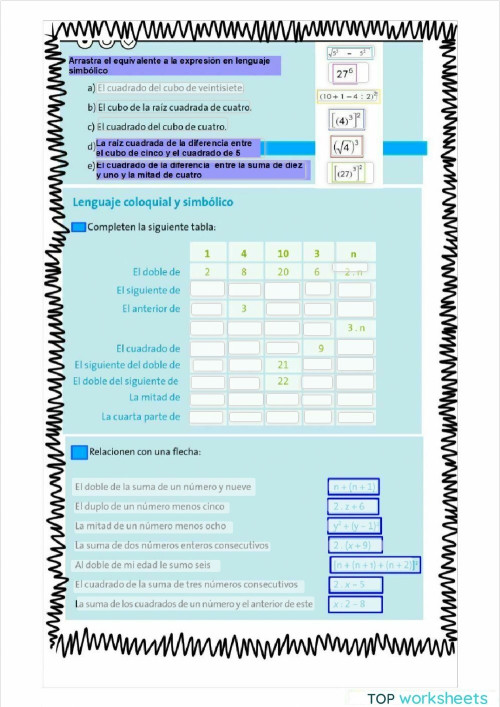 Tarea semanal 10 Lenguaje coloquial y simbólico. Ficha interactiva ...