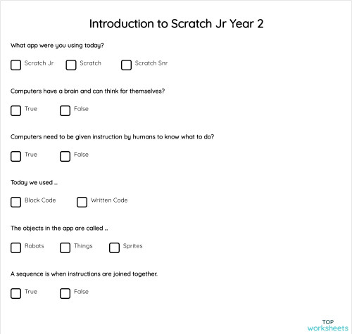Introduction To Scratch Jr Year 2 Interactive Worksheet Topworksheets