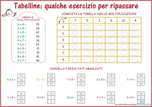 Ripassiamo Tabelline 1. Scheda interattiva | TopWorksheets