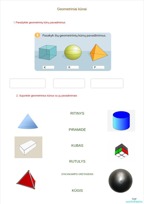 Geometriniai kūnai. Interactive worksheet | TopWorksheets