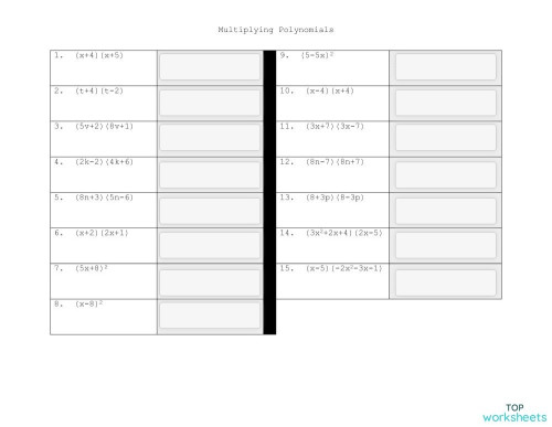 Multiply Polynomials Quiz. Interactive worksheet | TopWorksheets