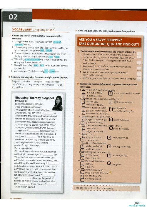 Vocabulary and reading 'shopping online'. Interactive worksheet ...