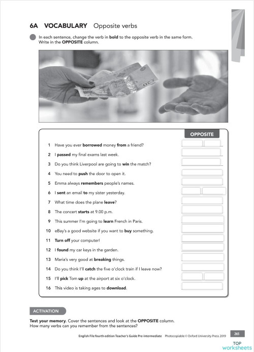 PGE 6A: Opposite verbs. Interactive worksheet | TopWorksheets