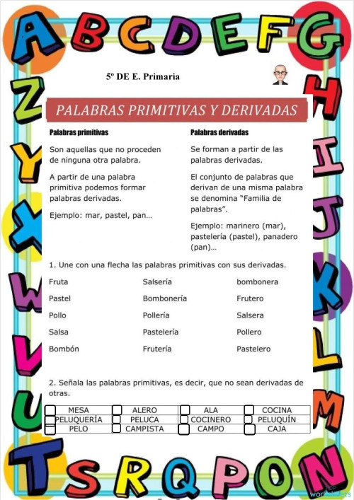 Palabras derivadas y primitivas. Ficha interactiva | TopWorksheets