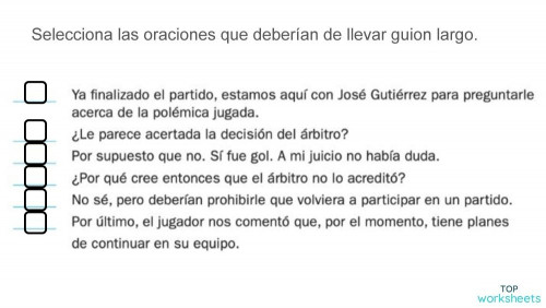 Guion largo y comillas. Ficha interactiva | TopWorksheets
