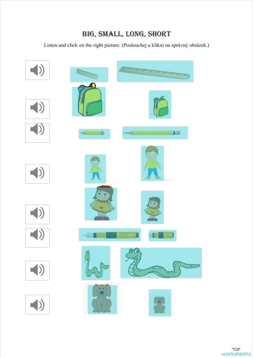 Big small Long Short. Interactive worksheet | TopWorksheets