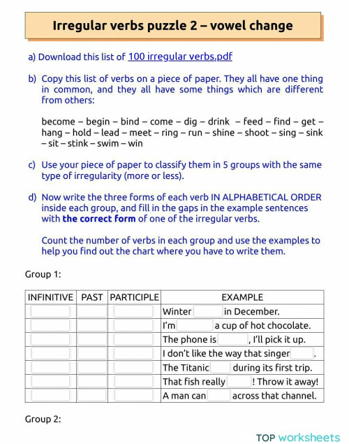 Irregular verbs puzzle 2. Interactive worksheet | TopWorksheets