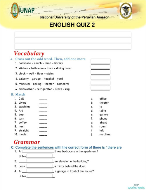ENGLISH QUIZ 2. Interactive worksheet | TopWorksheets