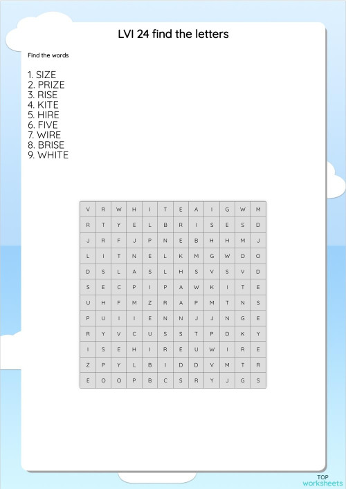 LVI 24 find the words. Interactive worksheet | TopWorksheets