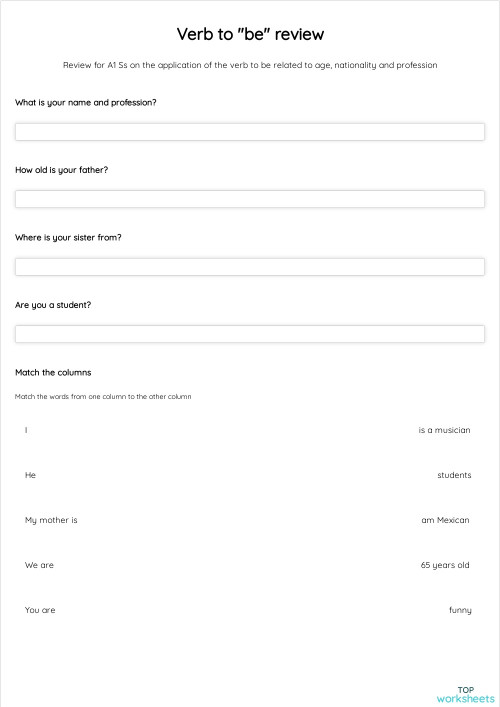 Verb to "be" review. Interactive worksheet | TopWorksheets