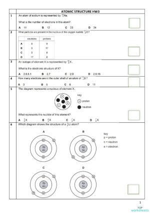 ATOMIC STRUCTURE HW3. Interactive worksheet | TopWorksheets