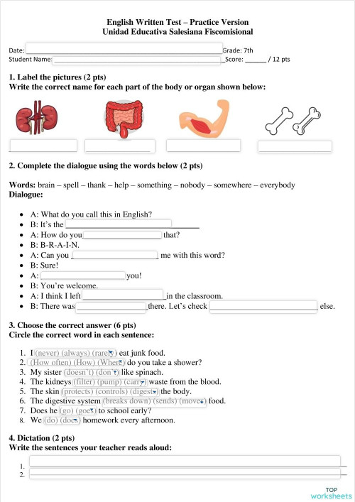 PRACTICE TESTS 2. Interactive worksheet | TopWorksheets