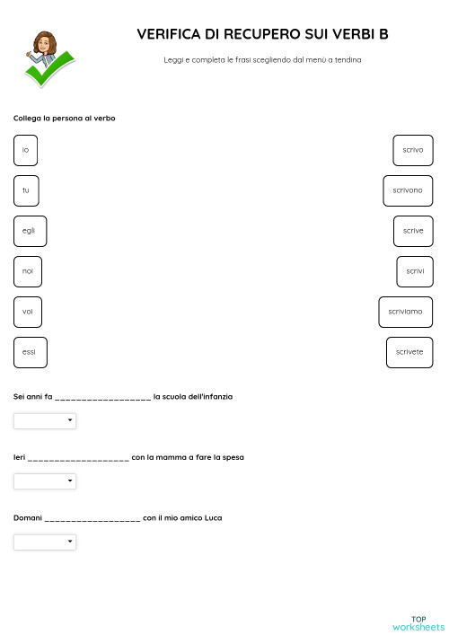 VERIFICA DI RECUPERO SUI VERBI B. Scheda interattiva | TopWorksheets