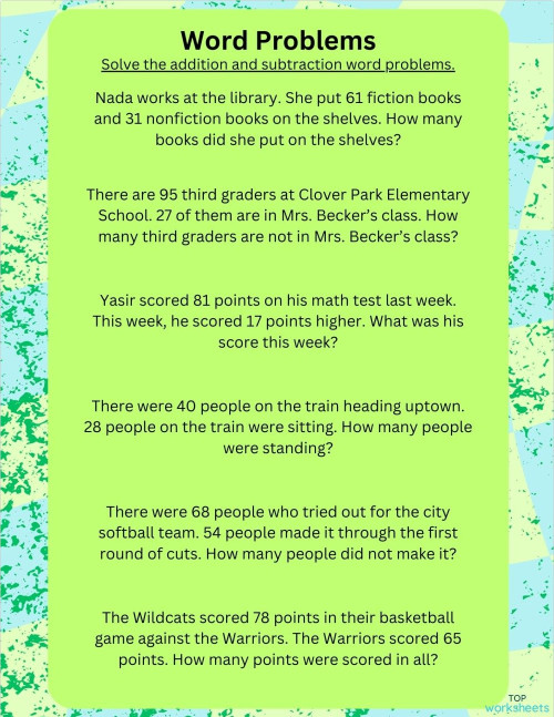 Word Problems. Interactive worksheet | TopWorksheets