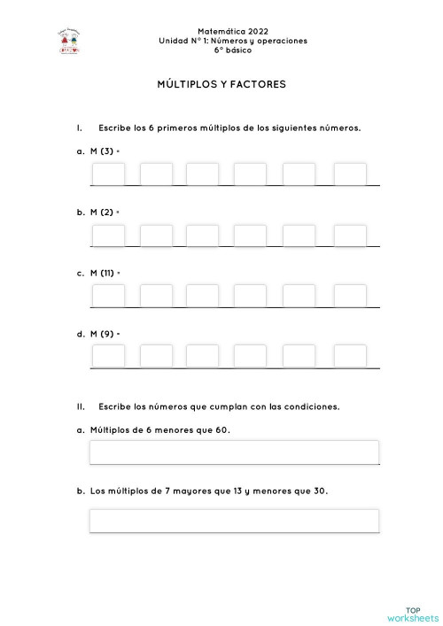 Múltiplos y factores. Ficha interactiva | TopWorksheets
