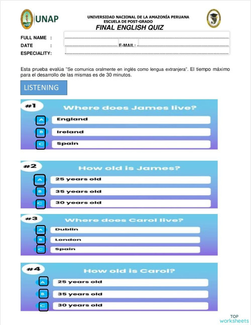 GROUP 6: FINAL ENGLISH LISTENING QUIZ. Interactive worksheet ...