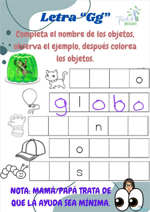 Tarea Completar Palabras Letra "g"_Mtra. Faby. Ficha interactiva ...
