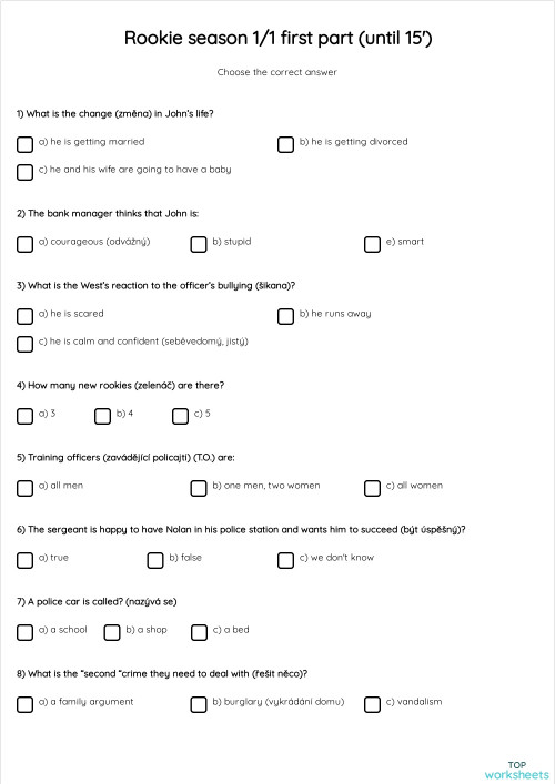 Rookie season 1/1 first part (until 15'). Interactive worksheet ...