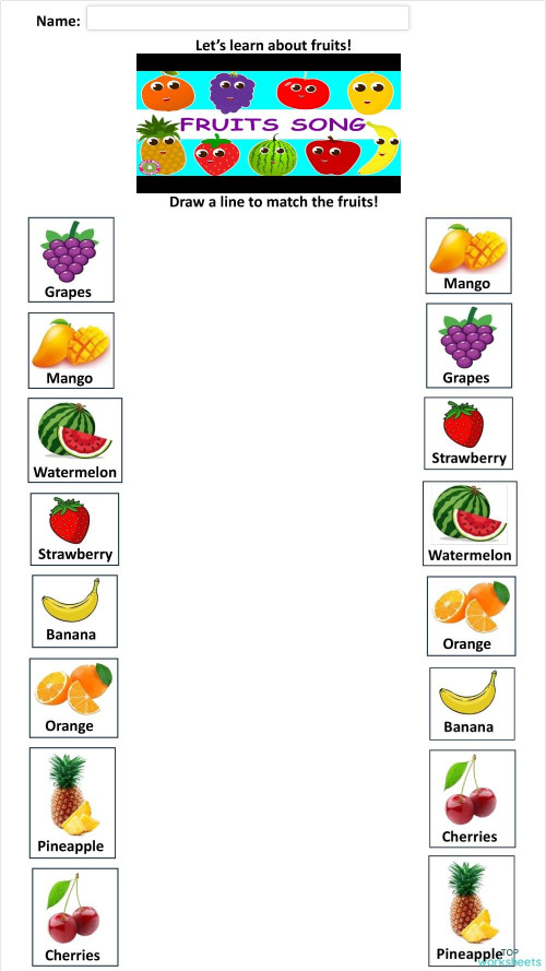 Matching Fruits. Interactive worksheet | TopWorksheets