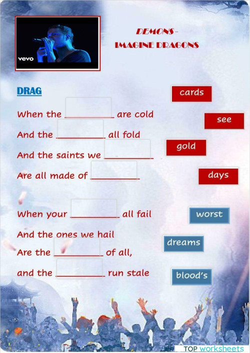 Demons - imagine dragons. Interactive worksheet | TopWorksheets