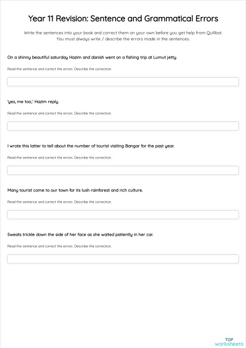 Year 11 Revision: Sentence and Grammatical Errors. Interactive ...