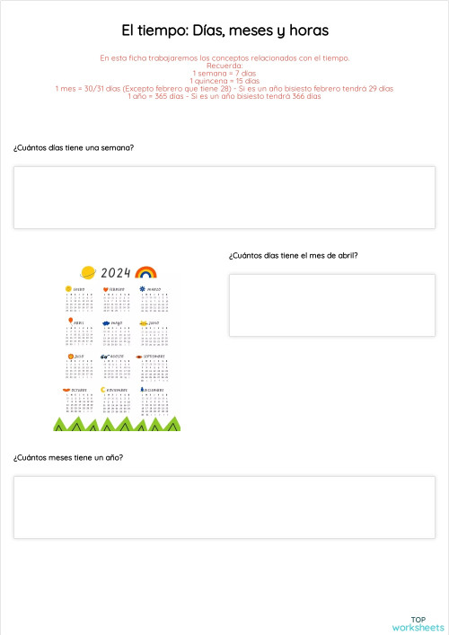 Hojas De Trabajo De Tiempo, Días Y Meses Tiempo Hojas De Trabajo