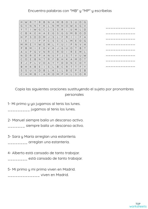 Palabras con MB y MB. Pronombres personales. Ficha interactiva ...