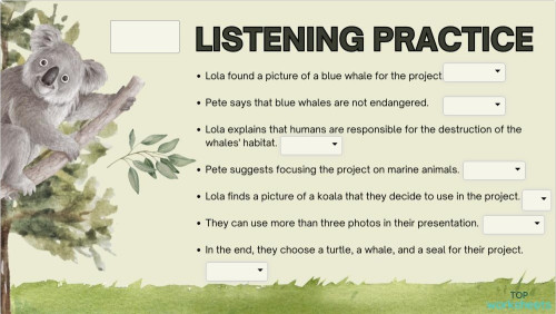 LISTENING PRACTICE: WILDLIFE ANIMALS. Interactive worksheet | TopWorksheets