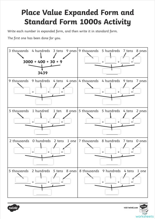 Place value up to 1000 activity. Interactive worksheet | TopWorksheets