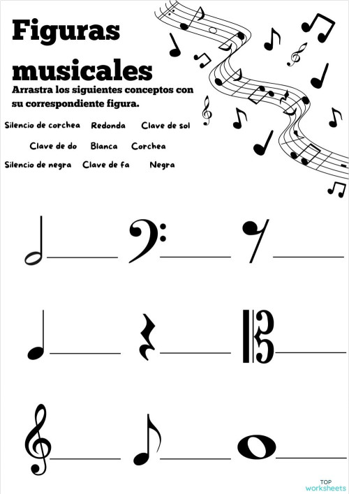 Música: fichas interactivas y ejercicios online | TopWorksheets