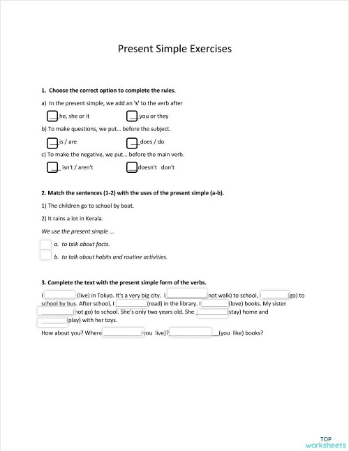 Present Simple Exercises. Interactive worksheet | TopWorksheets