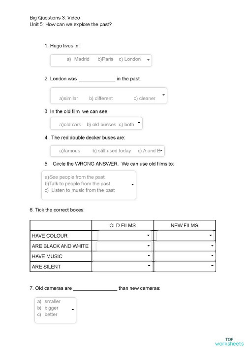 unit 5 video lesson 1 BIG QUESTIONS. Interactive worksheet | TopWorksheets