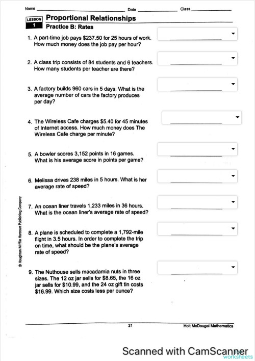 Lesson 4.1 Rates (7th). Interactive worksheet | TopWorksheets