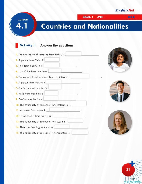 Nationalities & pronouns. Ficha interactiva | TopWorksheets