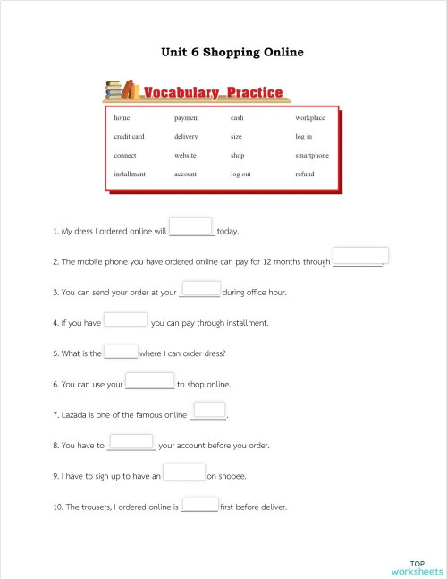 Unit 6 Shopping online ใบงานเชิงโต้ตอบ | TopWorksheets
