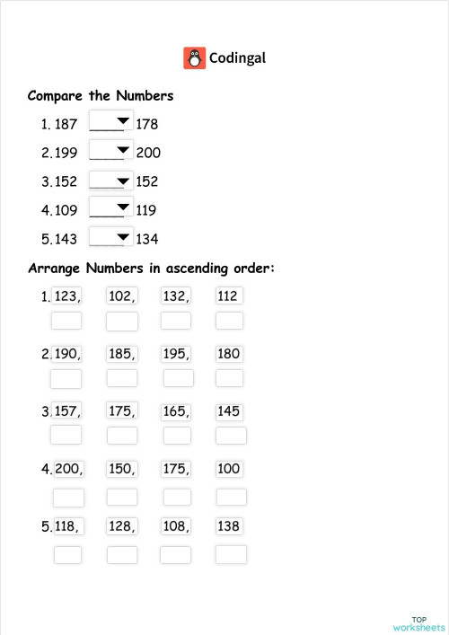 M_G02M01L04_WE01 Comparing and Ordering Numbers. Interactive worksheet ...