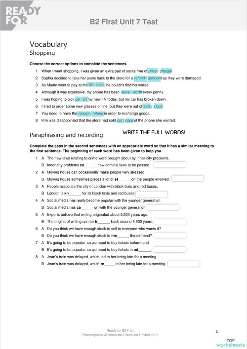 FCC TEST UNIT 7. Interactive worksheet | TopWorksheets