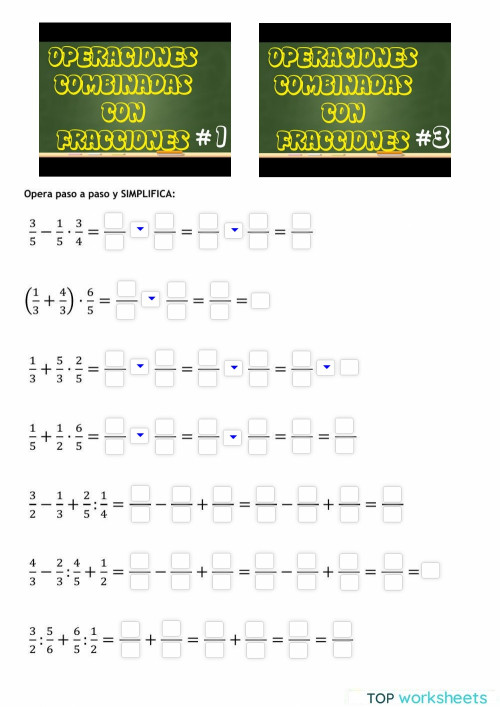 Operaciones Combinadas Fracciones. Ficha interactiva | TopWorksheets