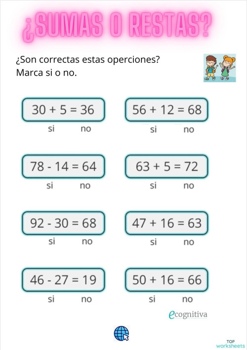 ¿Suma o resta? 03. Ficha interactiva | TopWorksheets