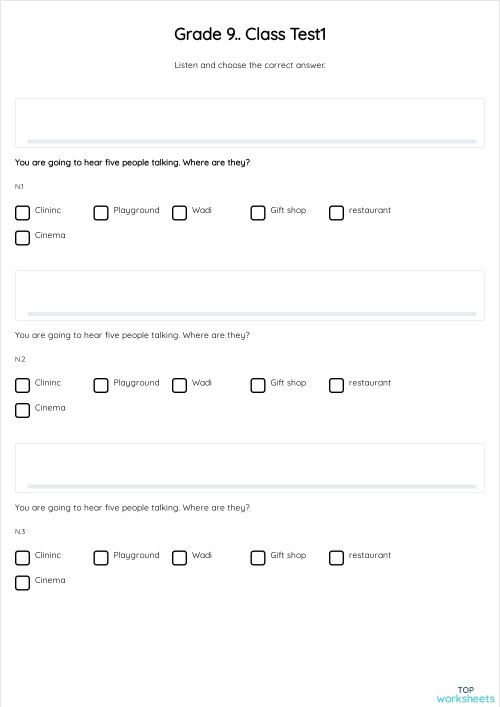 Grade 9.. Class Test.. T.Samira AlRashdi. Interactive worksheet ...