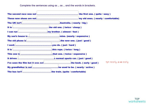 as.....as + just, nearly, almost, twice. Interactive worksheet ...