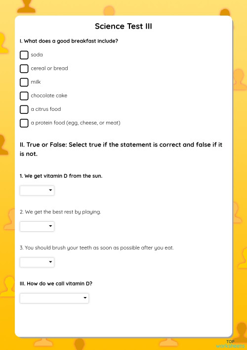 Science Test III. Interactive worksheet | TopWorksheets