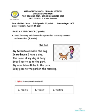 Reading Test 1Grade Aug 24. Interactive worksheet | TopWorksheets