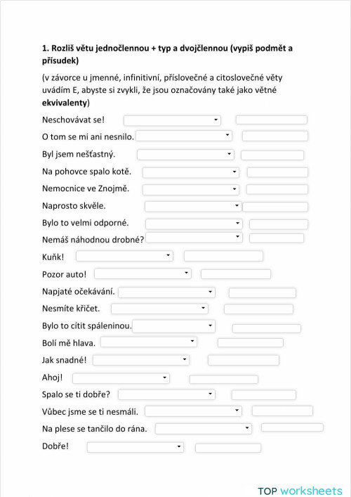 Čeština: interactive worksheets and online exercises | TopWorksheets
