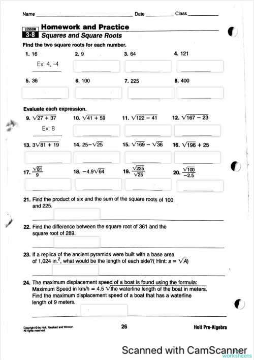 Lesson 3.8 Squares and Square Roots (8th). Interactive worksheet ...