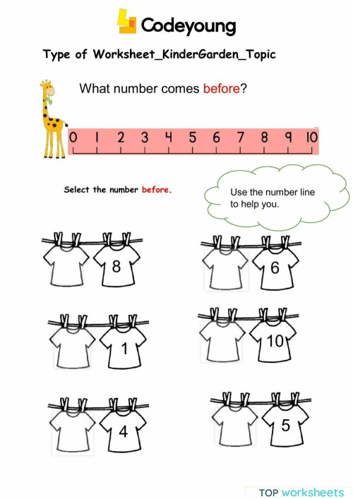 Before after numbers. Interactive worksheet | TopWorksheets