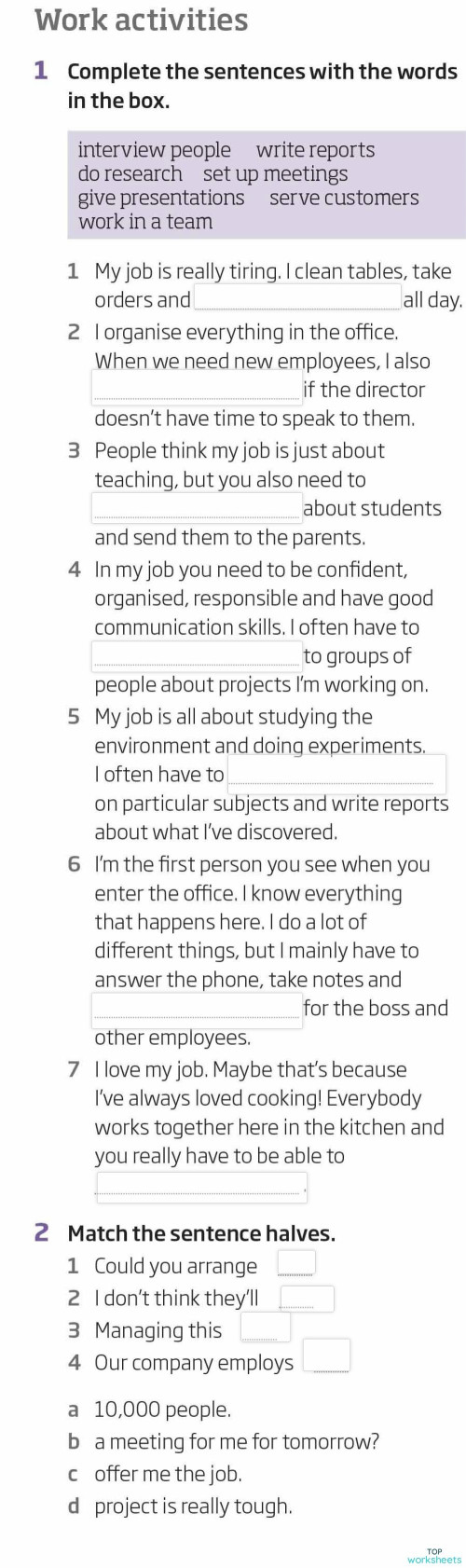 Work activitites vocabulary. Interactive worksheet | TopWorksheets