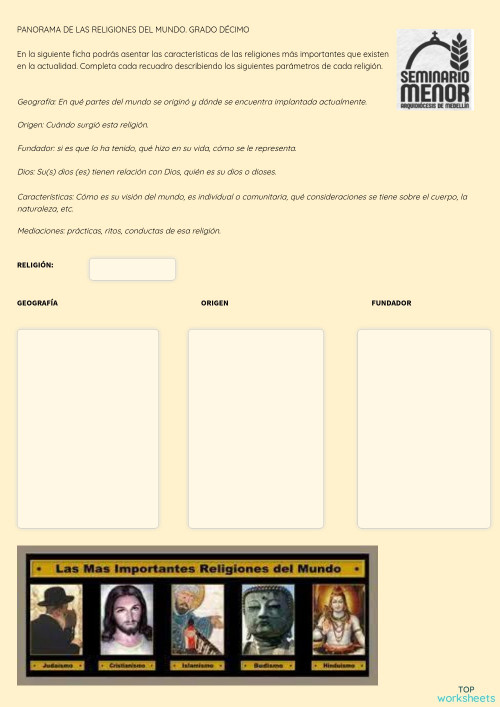 Las religiones. Ficha interactiva | TopWorksheets