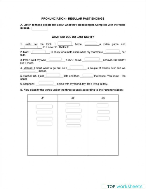 Pronunciation - regular past endings. Interactive worksheet | TopWorksheets